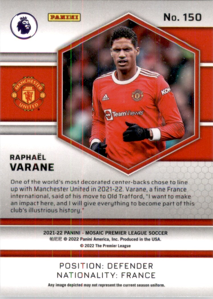 2021 Panini Mosaic English Premier League Raphael Varane #150 on Kronozio