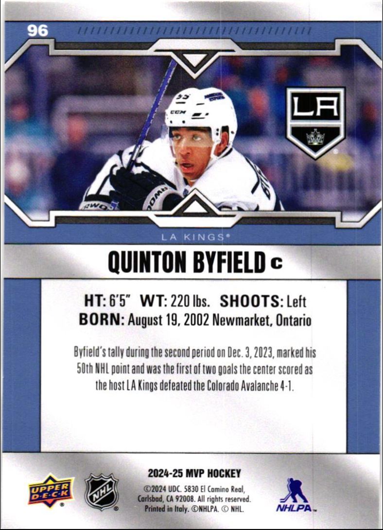 2024-25 Upper Deck MVP Quinton Byfield #96 on Kronozio