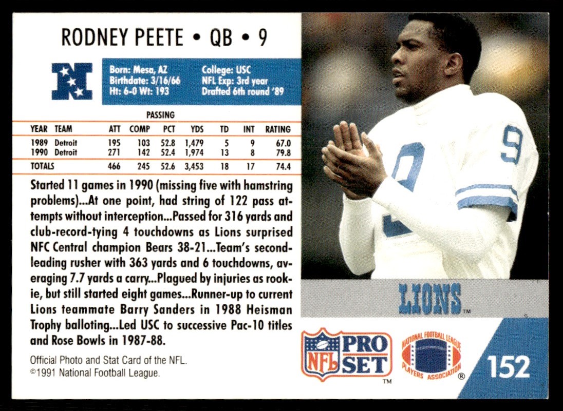 1991 Pro Set Rodney Peete #152 on Kronozio