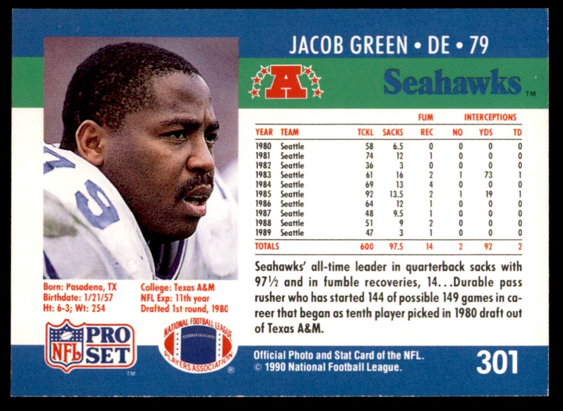 1990 Pro Set Jacob Green #301 on Kronozio