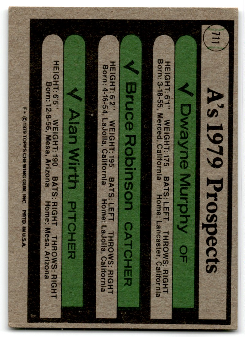 1979 Topps A's Prospects - Dwayne Murphy/Bruce Robinson/Alan Wirth #711 ...