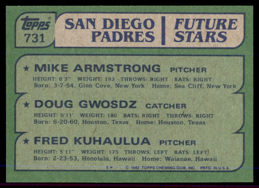 1982 Topps Baseball Padres Future Stars - Mike Armstrong/Doug Gwosdz ...