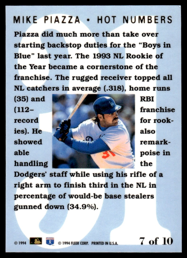 1994 Flair Hot Numbers Mike Piazza #7 on Kronozio