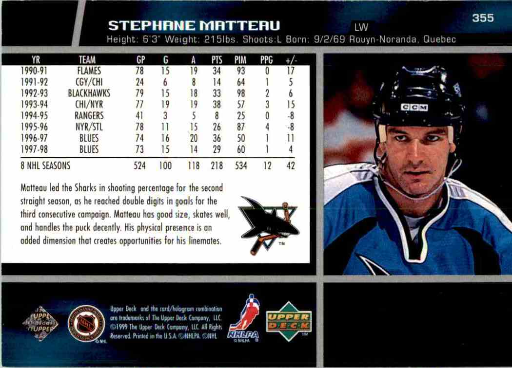 1998-99 Upper Deck Stephane Matteau #355 on Kronozio