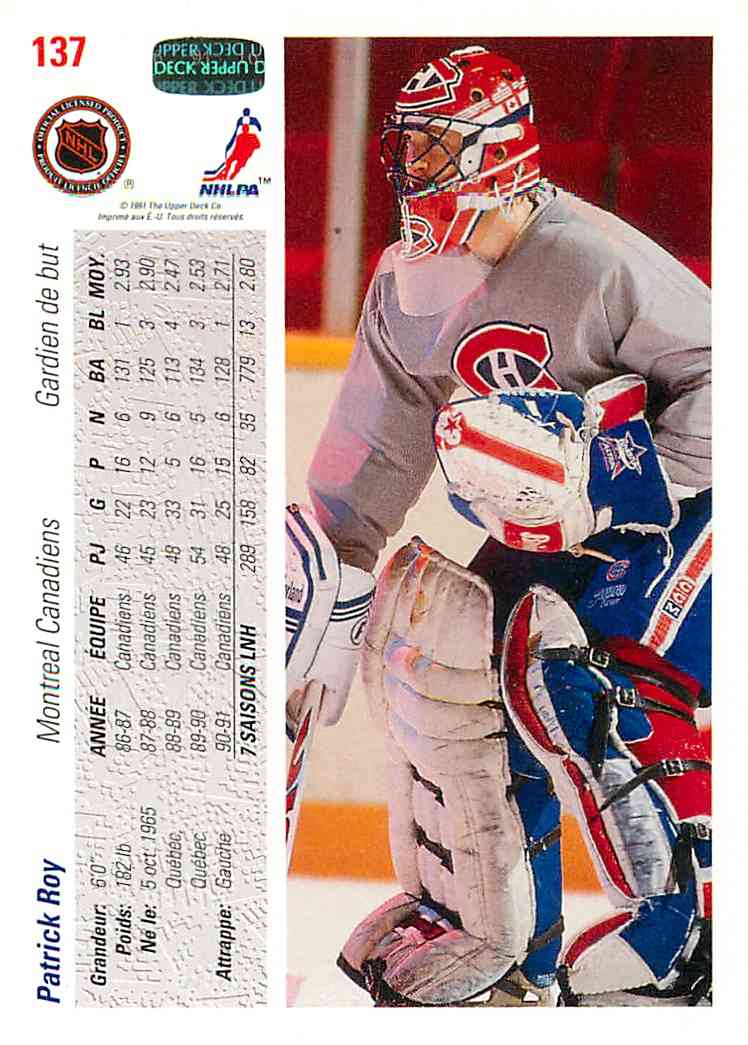 1992-93 Upper Deck Canadiens Patrick Roy #137 on Kronozio