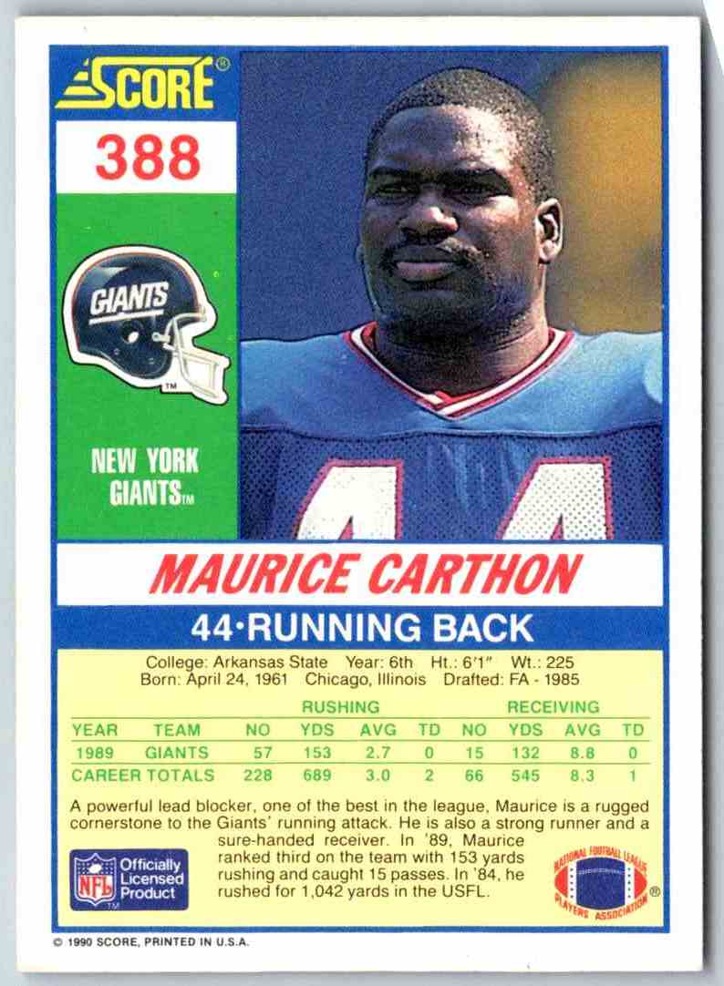 1990 Score Maurice Carthon #388 on Kronozio