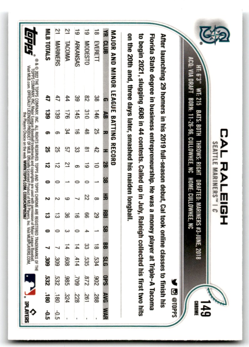 2022 Topps Chrome Cal Raleigh #149 on Kronozio