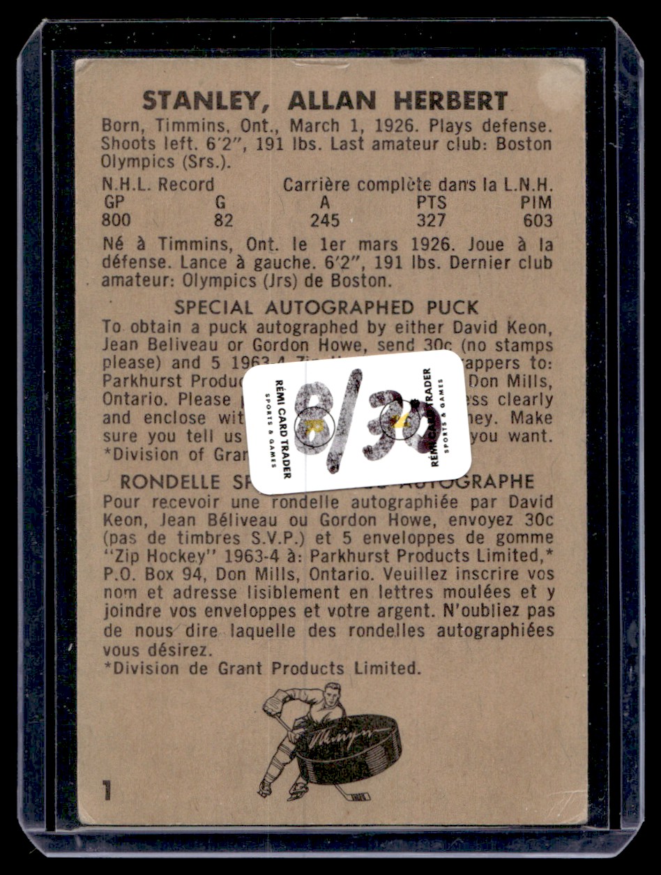 1963-64 Parkhurst Allan Herbert Stanley #1 on Kronozio