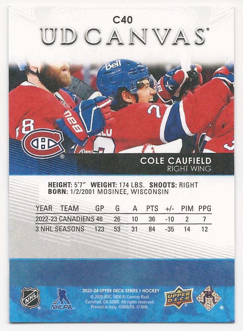 2023-24 Upper Deck UD Canvas Cole Caufield #C40 on Kronozio