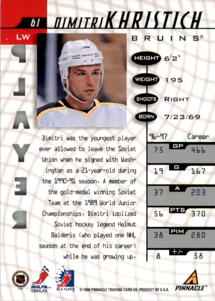 1997-98 Be A Player Autographs Die Cut Dimitri Khristich #61 on Kronozio