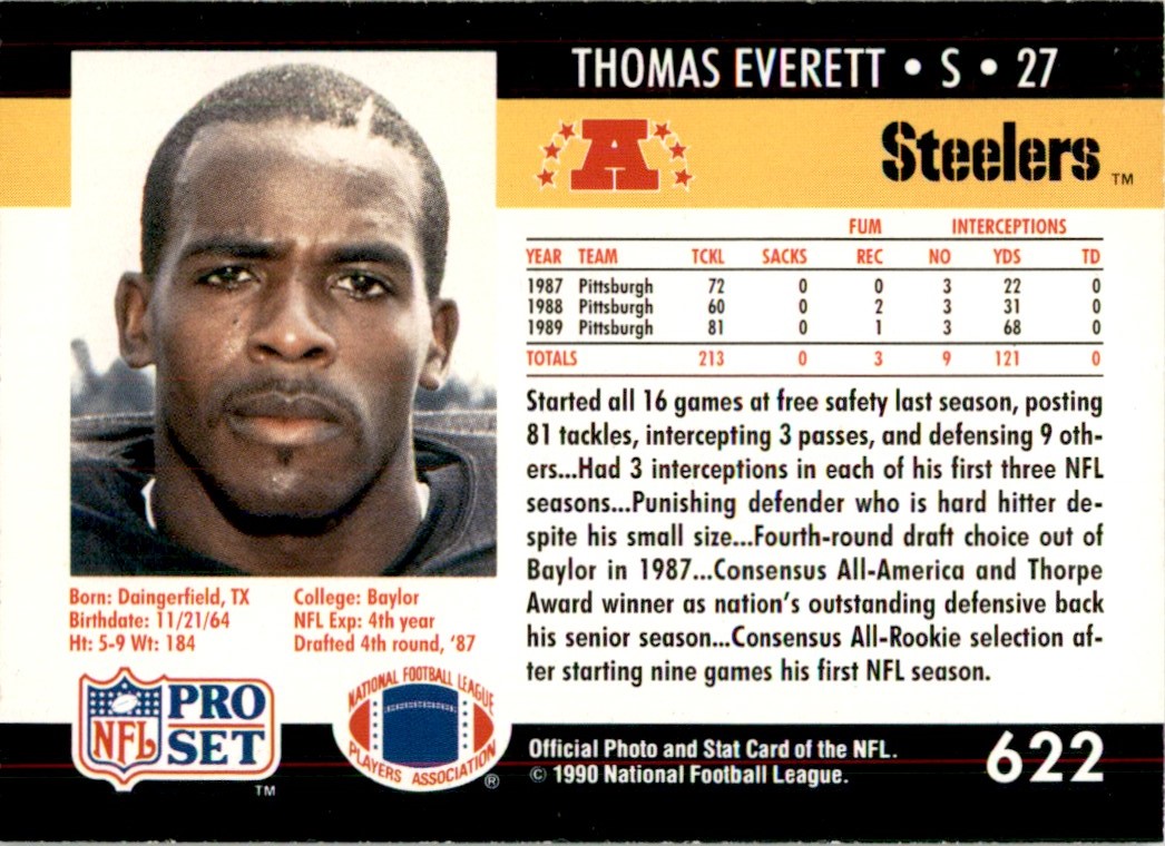 1990 Pro Set Thomas Everett #622 on Kronozio