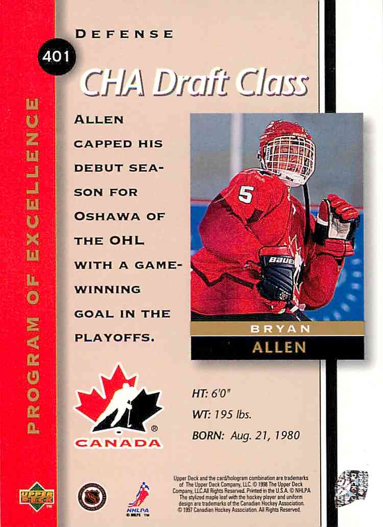 1997-98 Upper Deck Bryan Allen #401 on Kronozio