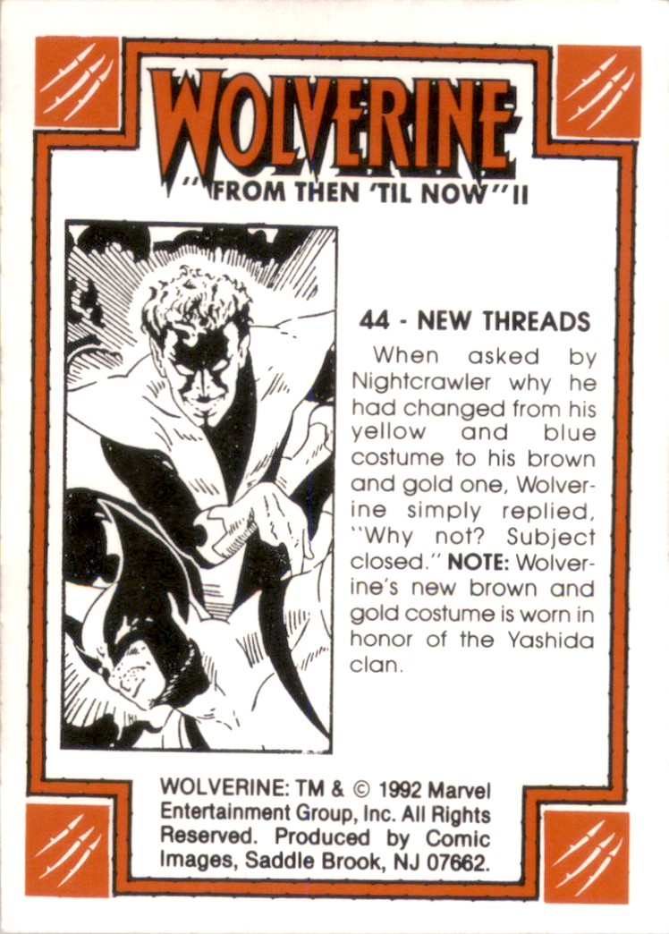 1992 Comic Images Wolverine From Then 'Til Now II New Threads #44 on ...