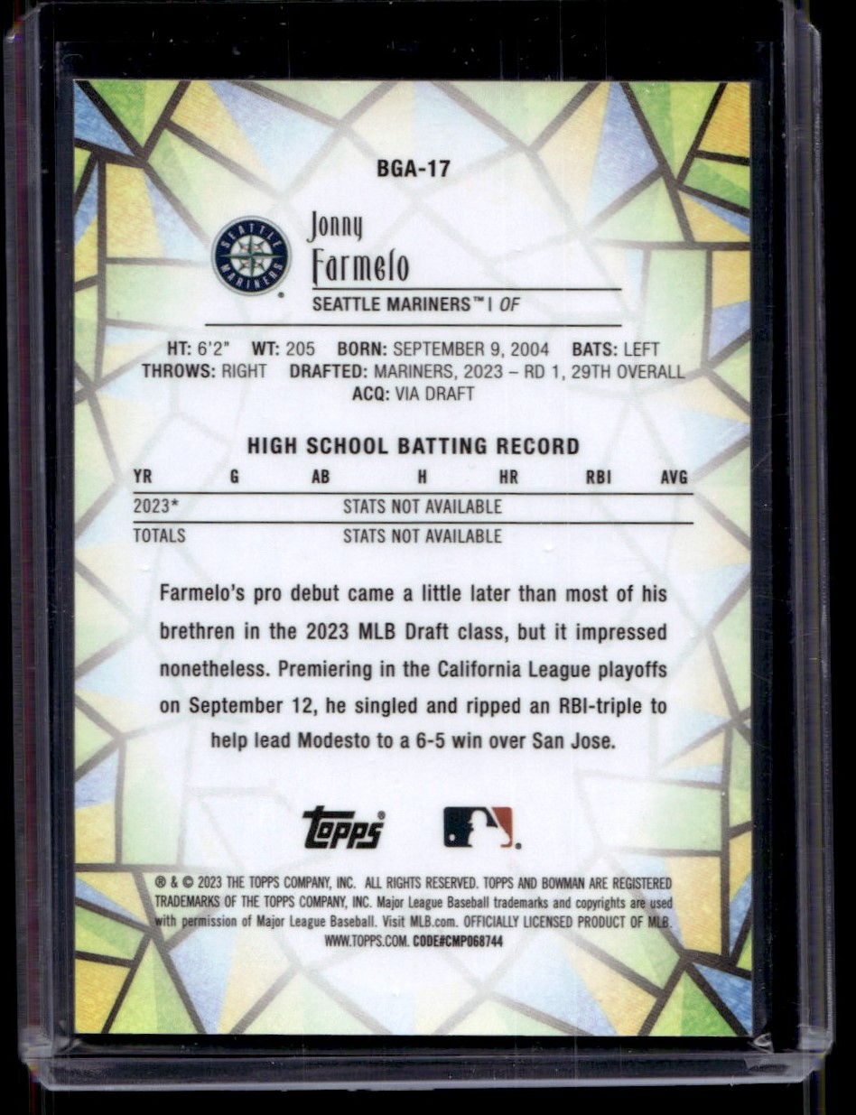 2023 Bowman Draft Chrome Glass Jonny Farmelo #BGA-17 on Kronozio