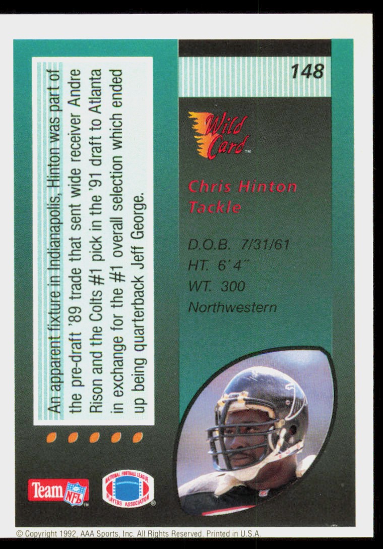 1992 Wild Card Football 5 Stripe Chris Hinton #148 on Kronozio
