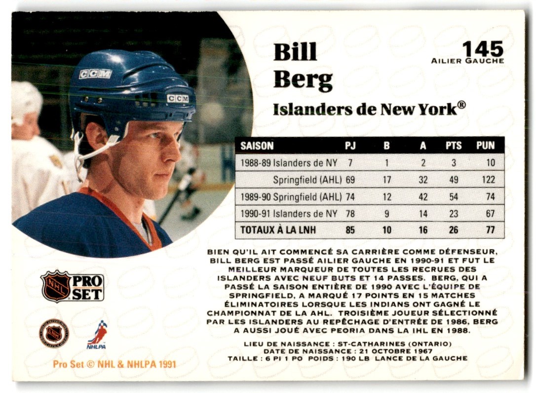 1991-92 Pro Set French Bill Berg #145 on Kronozio