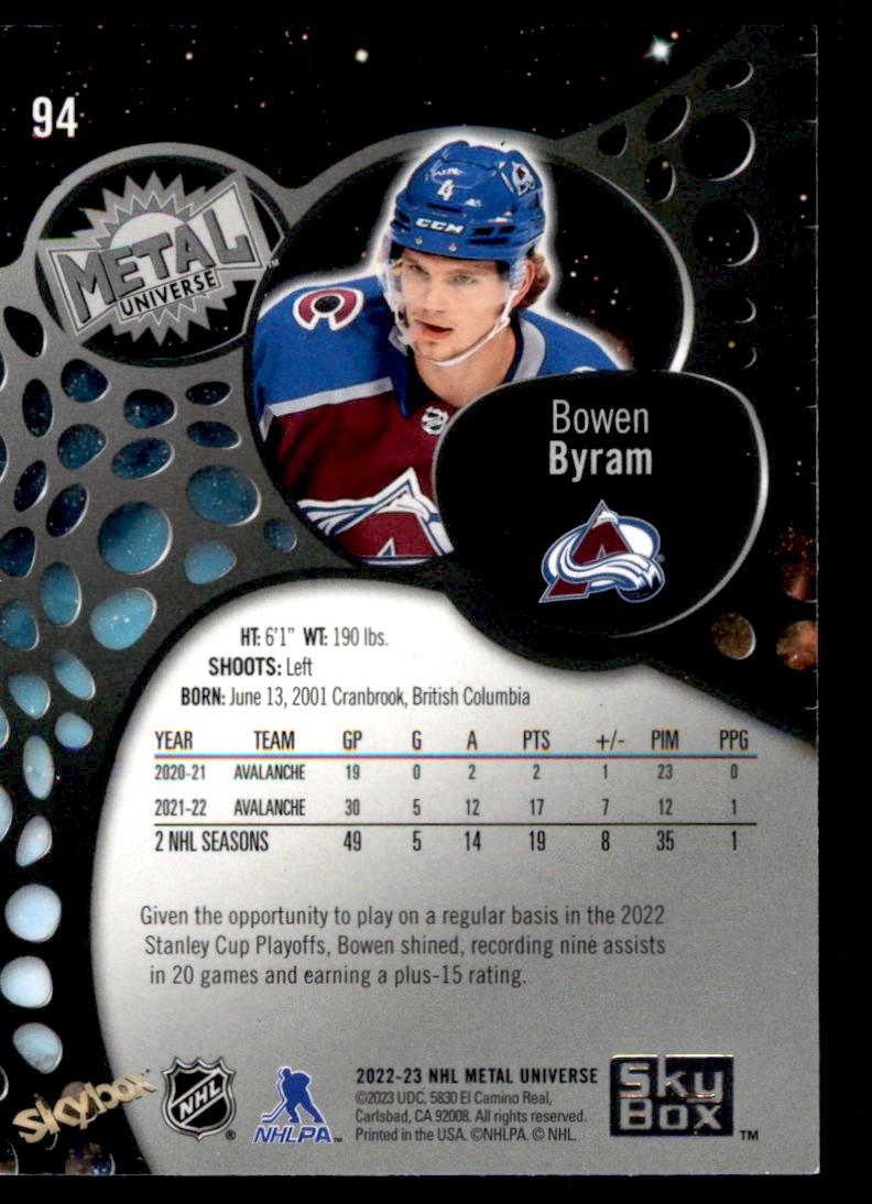 2022-23 Skybox Metal Universe Bowen Byram #94 on Kronozio