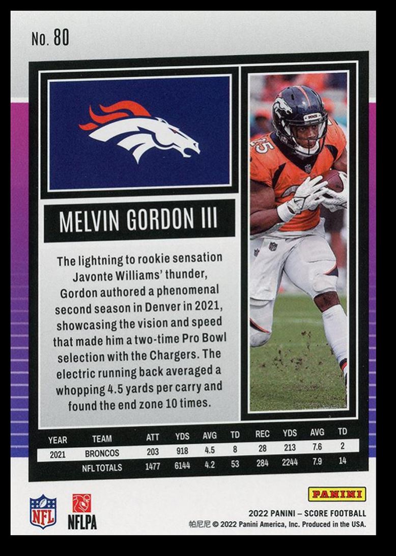 2022 Score Melvin Gordon III #80 on Kronozio
