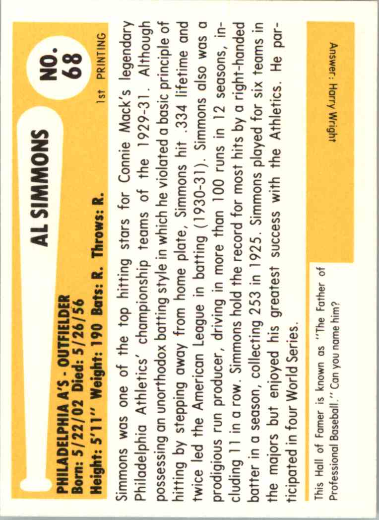 1980 Baseball Immortals 1st Printing - Al Simmons - #68 on Kronozio
