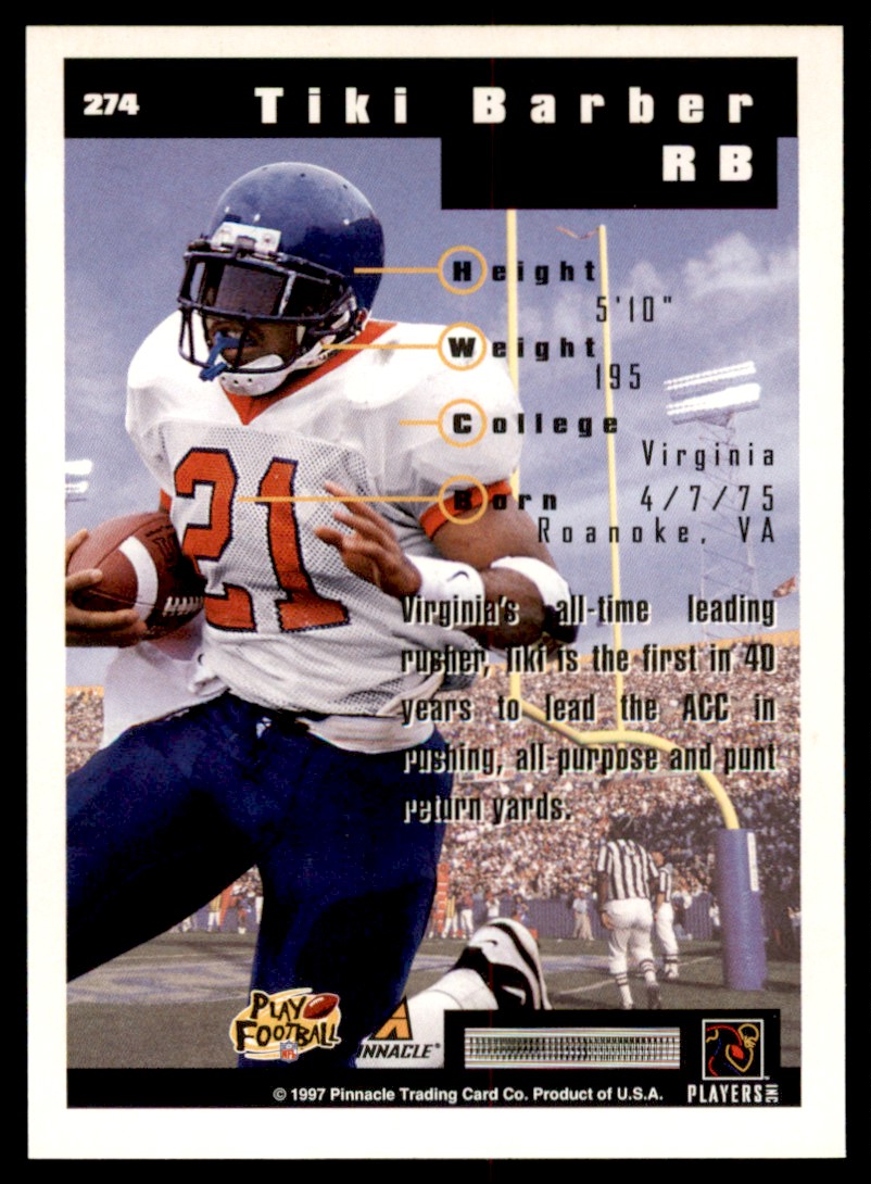 1997 Score Tiki Barber #274 on Kronozio