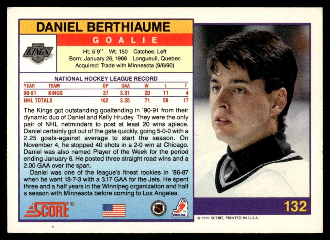 1991-92 Score American Daniel Berthiaume #132 on Kronozio
