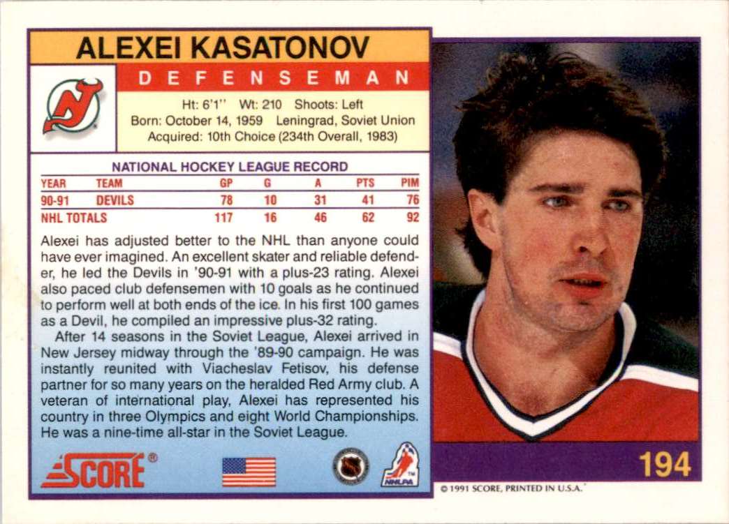 1991-92 Score Alexei Kasatonov #194 on Kronozio
