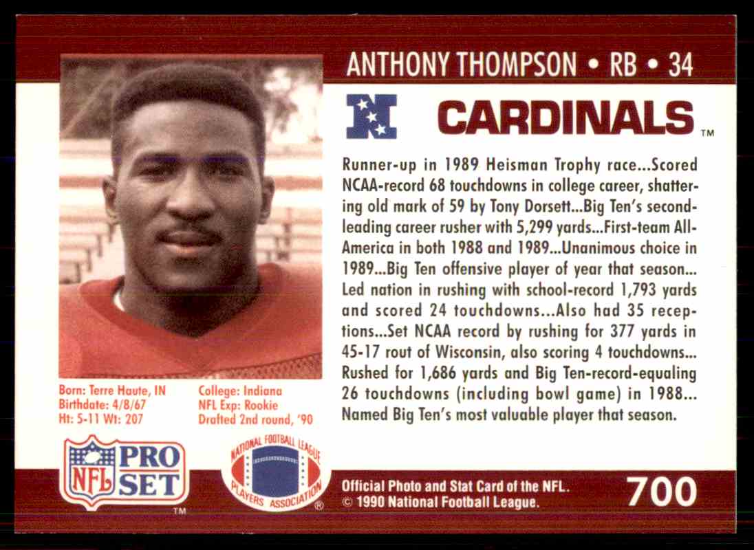 Купить Американский футбол 1990 PRO SET ANTHONY THOMPSON (b)123=13 #700 ...