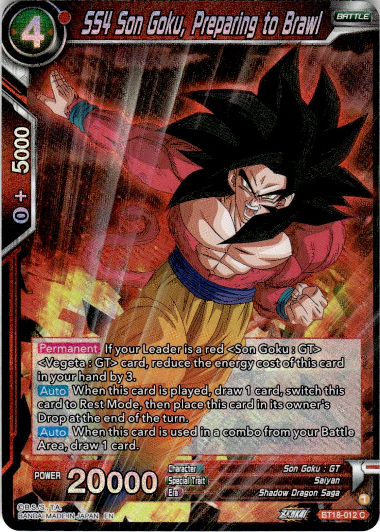 2022 Dragon Ball Dawn of the Z-Legends SS4 Son Goku, Preparing to Brawl #BT18-012 C on Kronozio