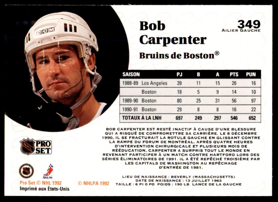 1991-92 Pro Set Bob Carpenter #349 on Kronozio