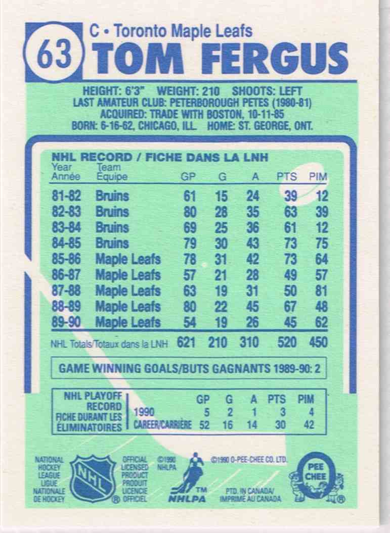 1990-91 O-Pee-Chee Tom Fergus #63 on Kronozio