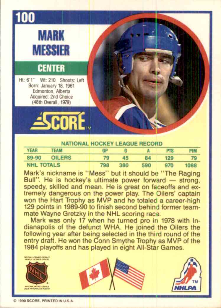 1990-91 Score NHL Mark Messier #100 on Kronozio