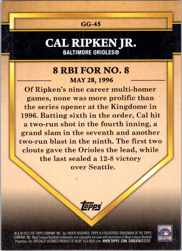 2012 Topps Golden Greats Cal Ripken Jr. #GG-45 on Kronozio