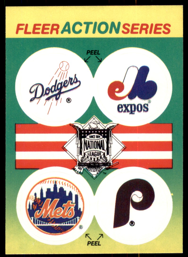 1990 Fleer Action Series Team Logo Sticker Dodgers/Expos/Mets/Phillies ...
