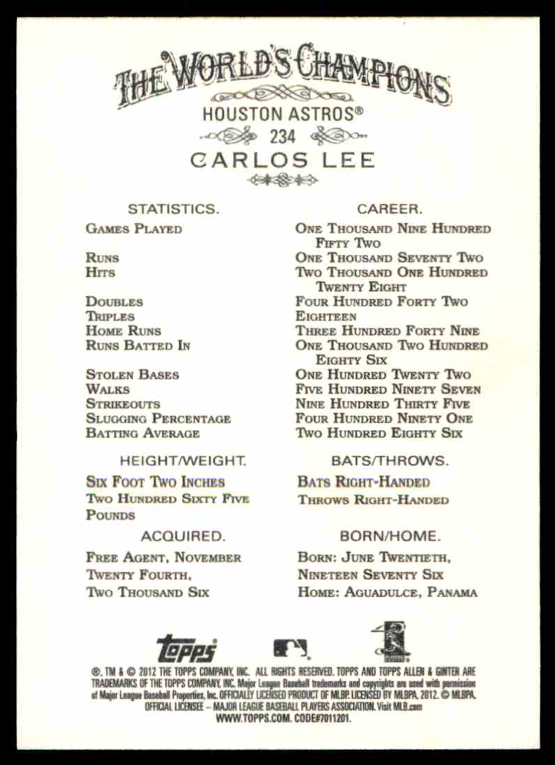 2012 Topps Allen & Ginter Carlos Lee Houston Astros #234 | eBay