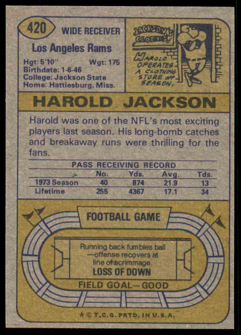 1974 Topps Football Harold Jackson #420 on Kronozio