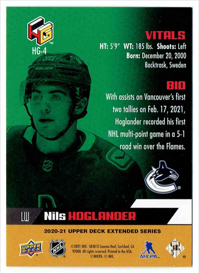 2020-21 Upper DeckExtended HoloGrFx Gold Nils Hoglander #HG-4 on Kronozio