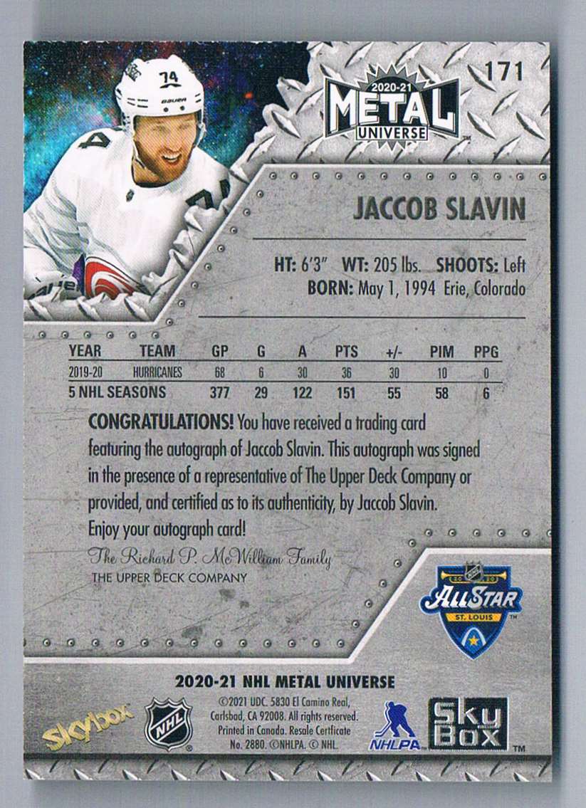 2020-21 SkyBox Metal Universe Jaccob Slavin #171 on Kronozio