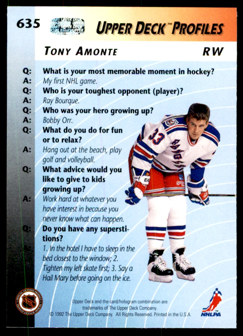 1992-93 Upper Deck Tony Amonte #635 on Kronozio