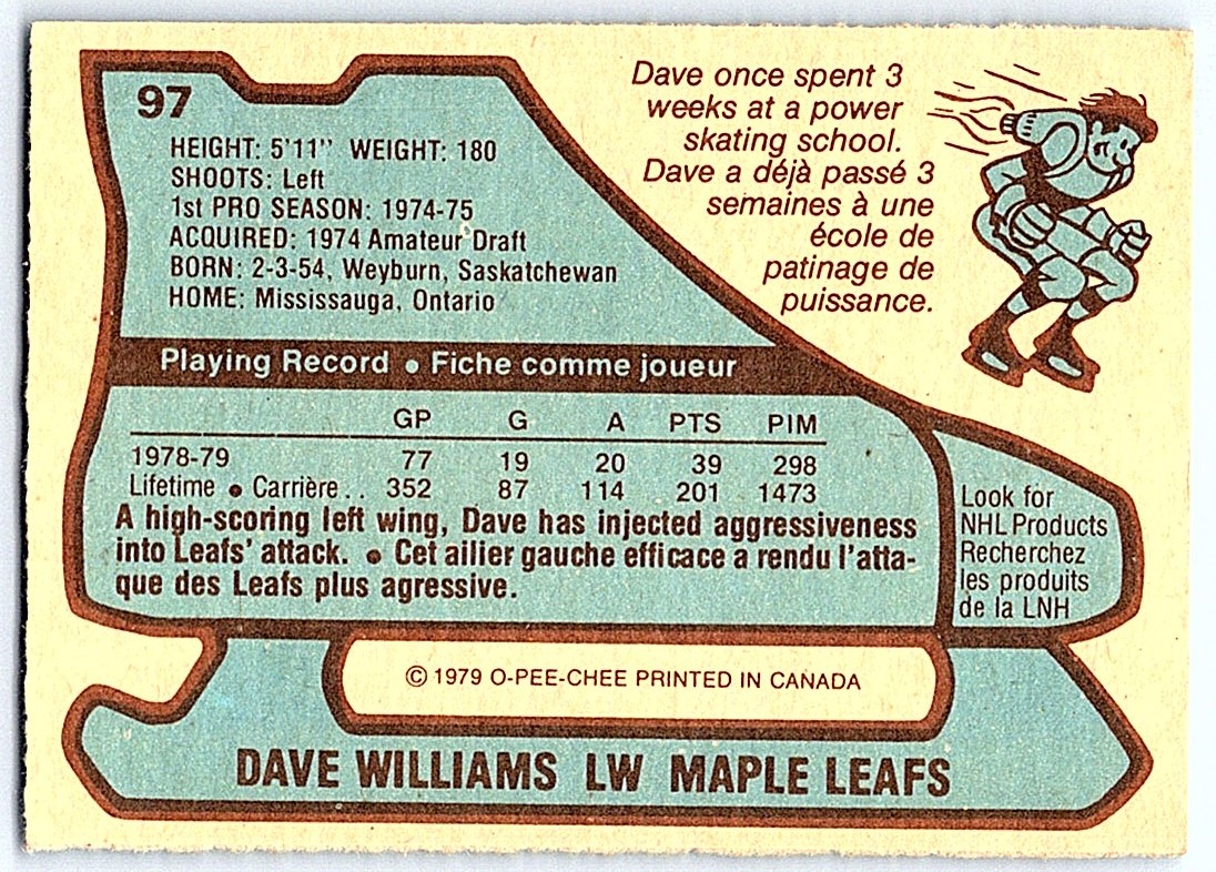 1979-80 O-Pee-Chee ! Dave Williams #97 on Kronozio