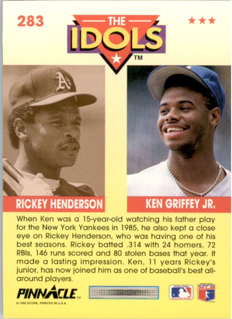 1992 Pinnacle The Idols Ken Griffey Jr./Rickey Henderson #283 on Kronozio