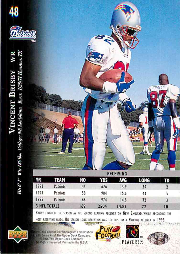 1996 Upper Deck Silver Vincent Brisby #48 on Kronozio
