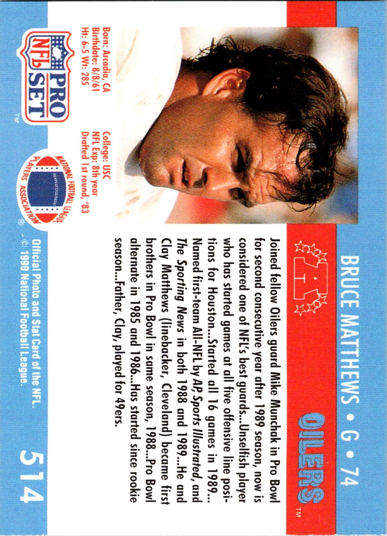 1990 Pro Set Bruce Matthews #514 on Kronozio