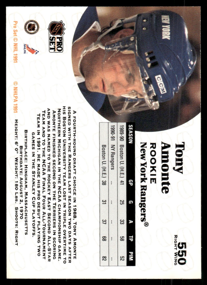 1991-92 Pro Set **! Tony Amonte #550 on Kronozio