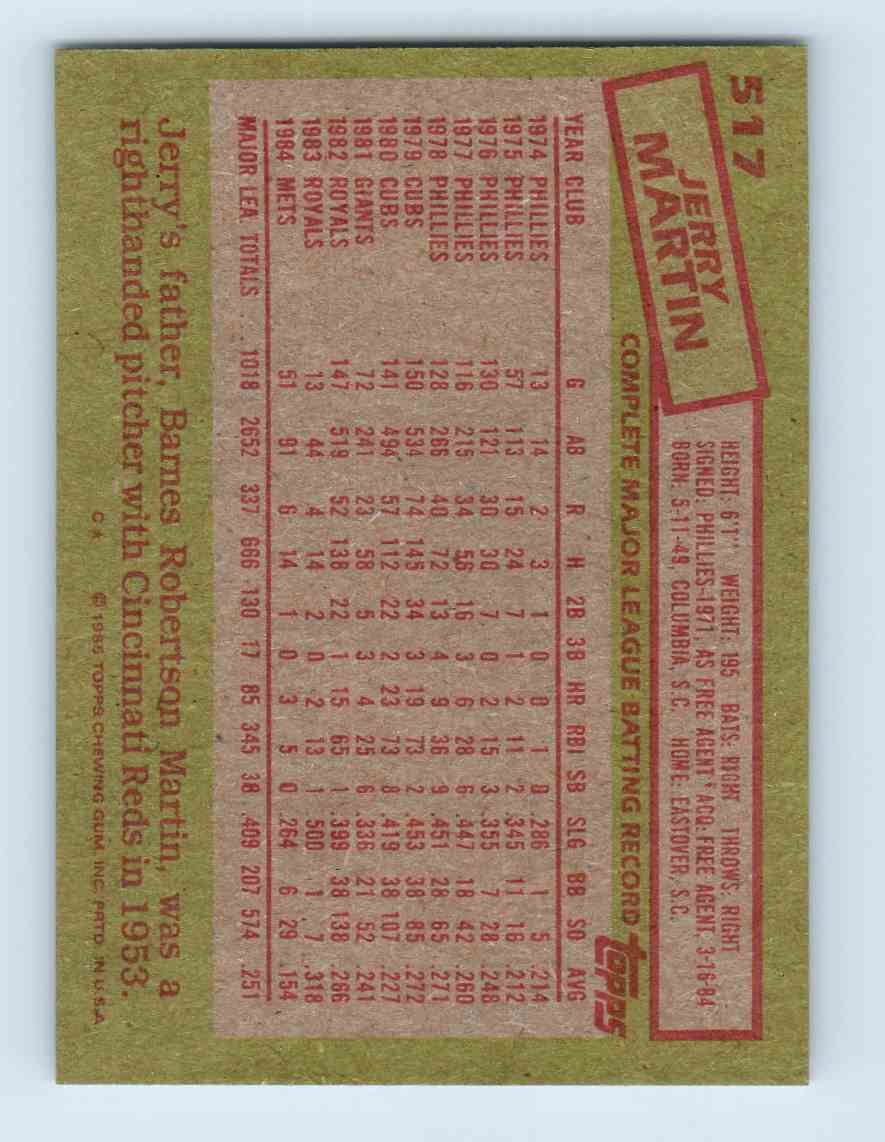 1985 Topps Baseball Card Mint (85Bx1) Jerry Martin #517 on Kronozio