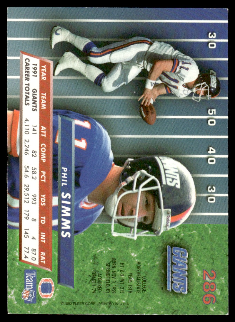 1992 Pinnacle Phil Simms #4 on Kronozio