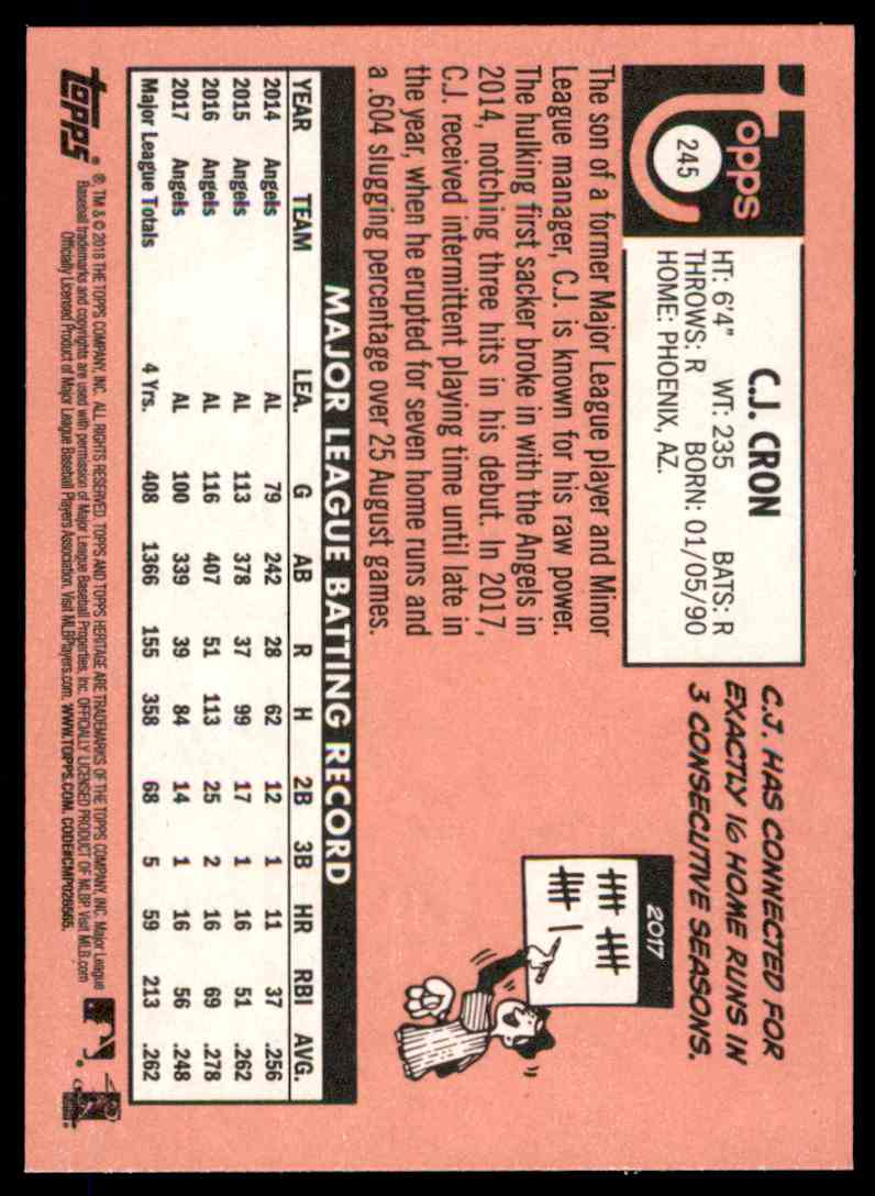 2018 Topps Heritage C.J. Cron - Los Angeles Angels #245 on Kronozio