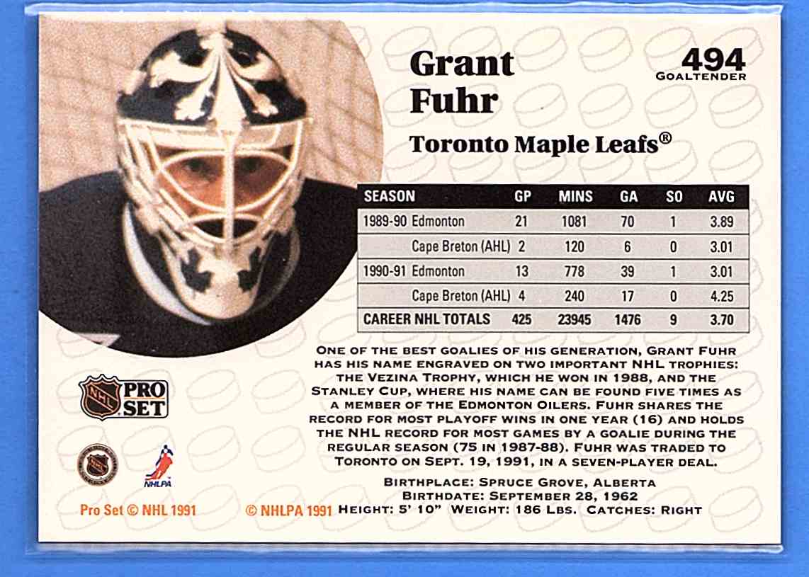 1991-92 Pro Set Grant Fuhr #494 on Kronozio