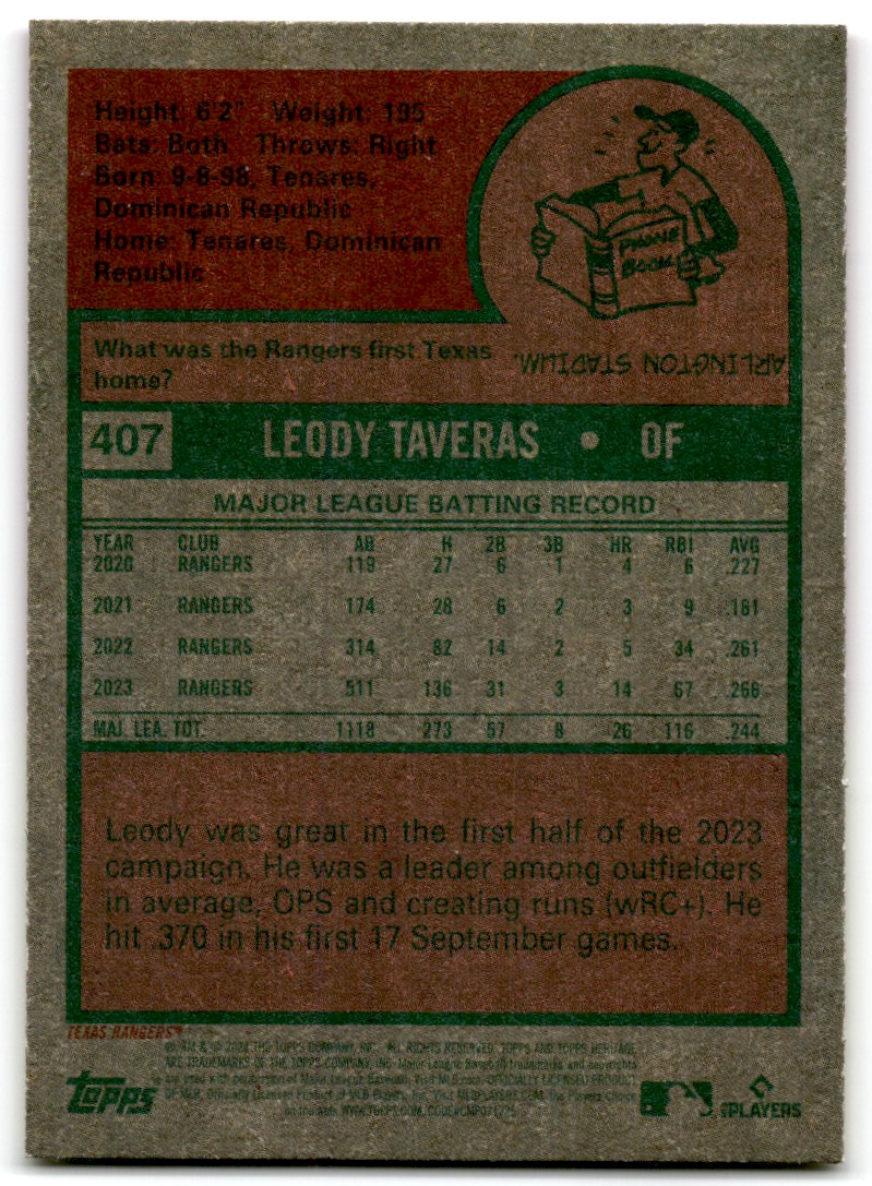2024 Topps Heritage Leody Taveras #407 on Kronozio