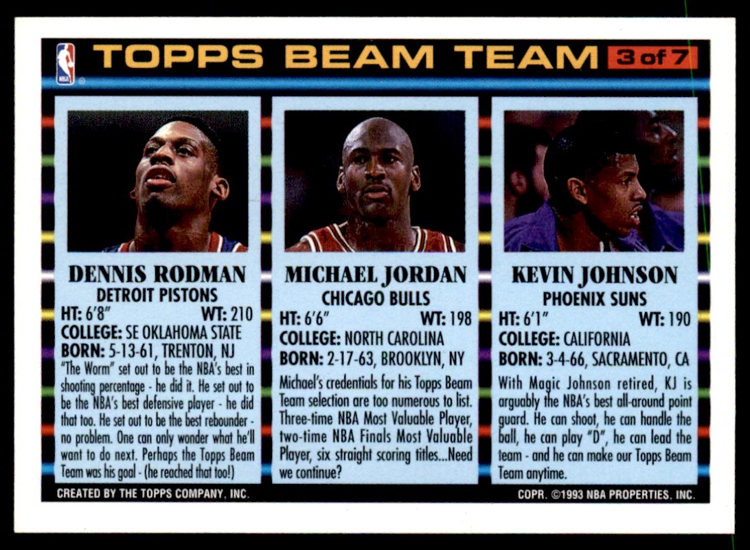 1992-93 Topps Beam Team Dennis Rodman/Michael Jordan/Kevin Johnson #3 ...
