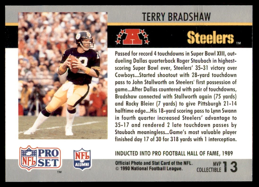 1990 Pro Set Super Bowl MVP Collectibles Terry Bradshaw #13 on Kronozio